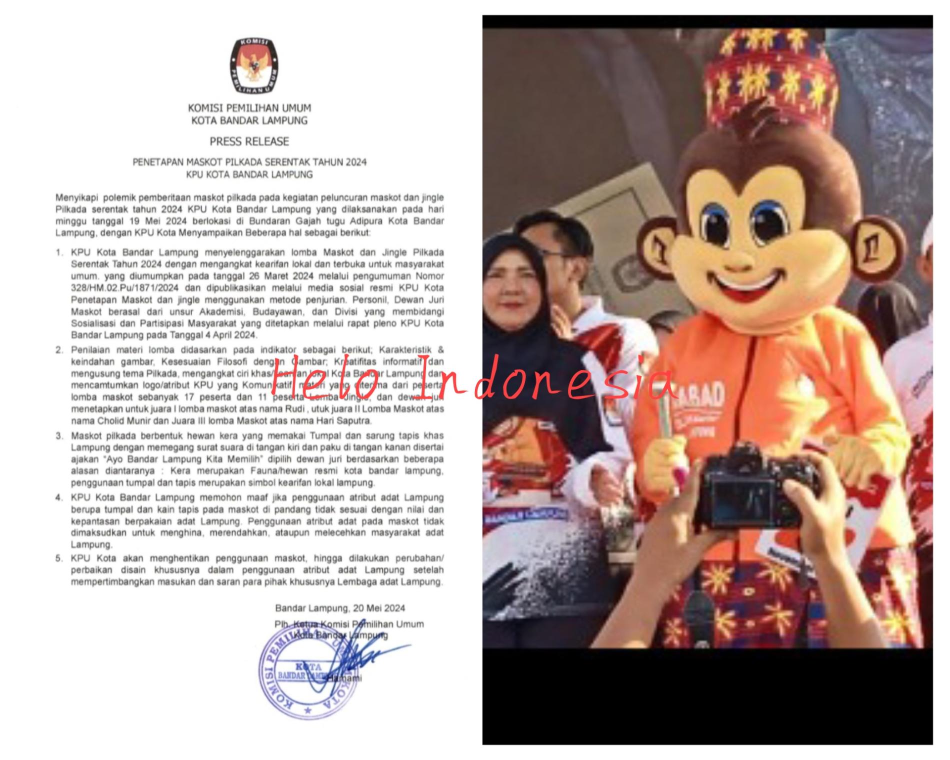 KPU Minta Maaf, Ganti Maskot Monyet Pakai Kait Adat Lampung